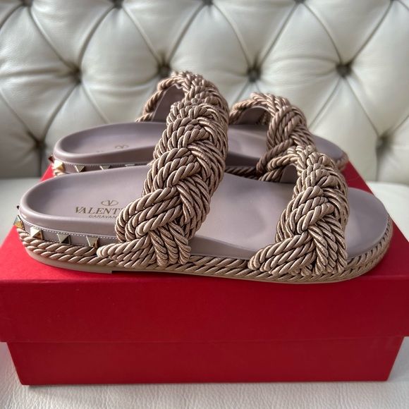 Valentino | Shoes | New Valentino Braided Poudre Slides Sandals Leather ...